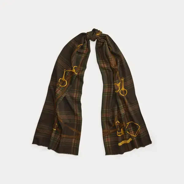 Ralph Lauren Plaid & Belting-print Wool Wrap Scarf - Brown