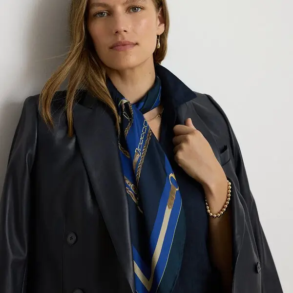 Ralph Lauren Horse & Belting-print Silk Square Scarf - Navy