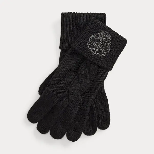 Ralph Lauren Embroidered-crest Knit Gloves - Black