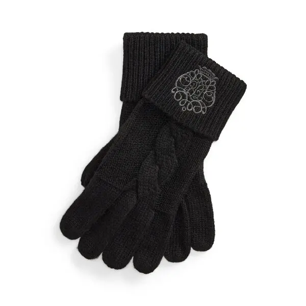 Ralph Lauren Embroidered-crest Knit Gloves - Black
