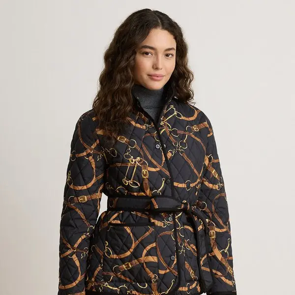 Ralph Lauren Belting-print Quilted Mockneck Jacket - Black