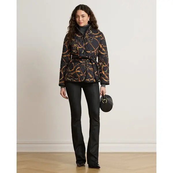 Ralph Lauren Belting-print Quilted Mockneck Jacket - Black