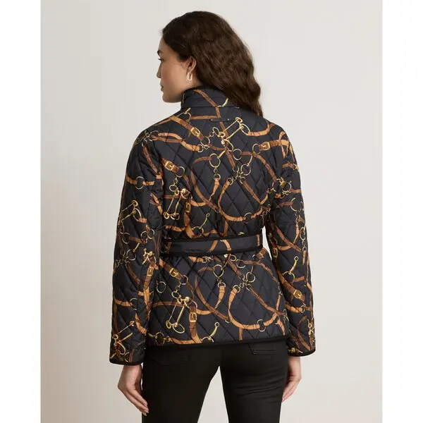 Ralph Lauren Belting-print Quilted Mockneck Jacket - Black