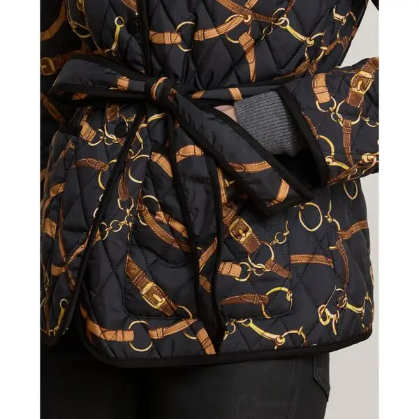 Ralph Lauren Belting-print Quilted Mockneck Jacket - Black