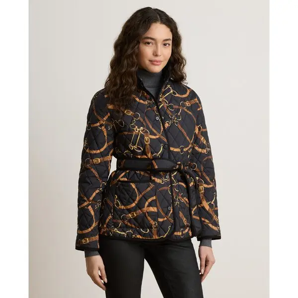 Ralph Lauren Belting-print Quilted Mockneck Jacket - Black
