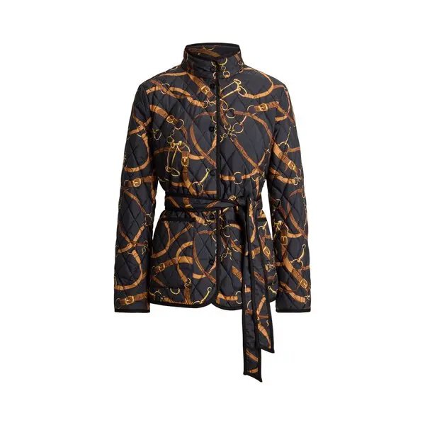 Ralph Lauren Belting-print Quilted Mockneck Jacket - Black