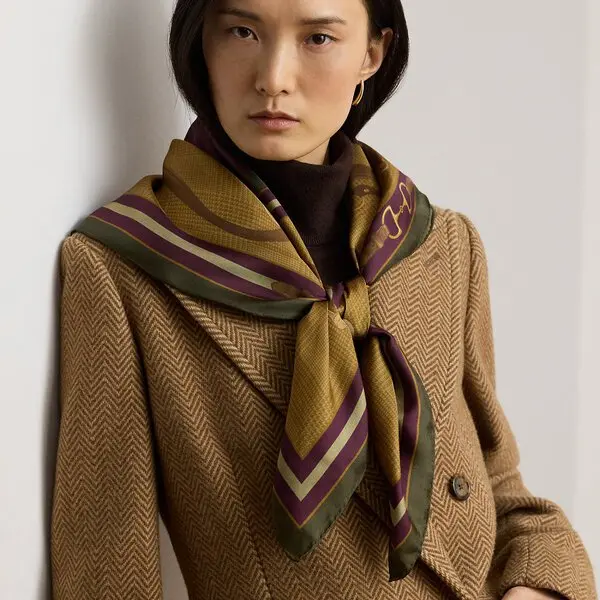 Ralph Lauren Glen Plaid & Belting-print Silk Scarf - Brown