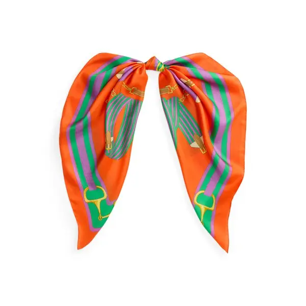 Ralph Lauren Equestrian-print Silk Square Scarf - Orange