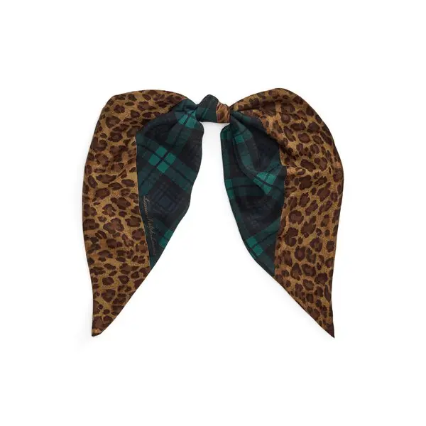 Ralph Lauren Plaid & Ocelot-print Wool-silk Scarf