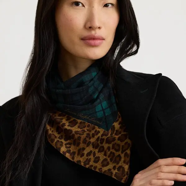 Ralph Lauren Plaid & Ocelot-print Wool-silk Scarf - Blackwatch