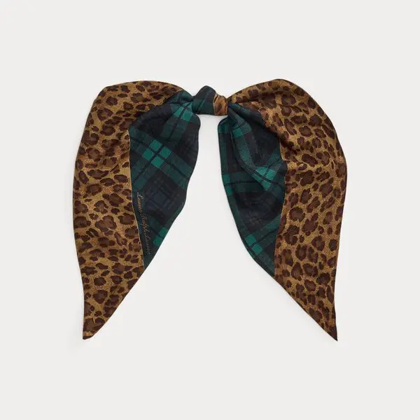 Ralph Lauren Plaid & Ocelot-print Wool-silk Scarf - Blackwatch