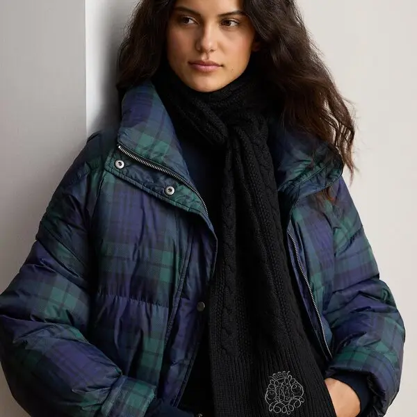 Ralph Lauren Embroidered-crest Cable-knit Scarf - Black