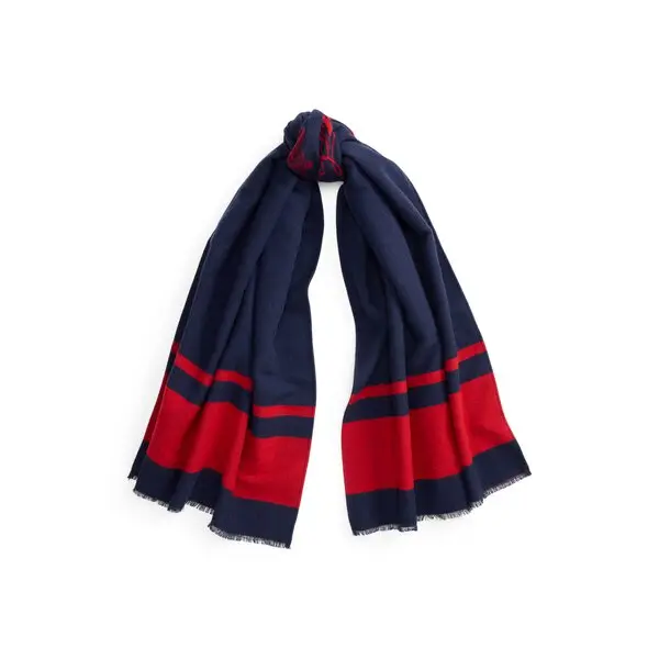 Ralph Lauren Two-tone Crest Jacquard Wrap Scarf - Navy/red