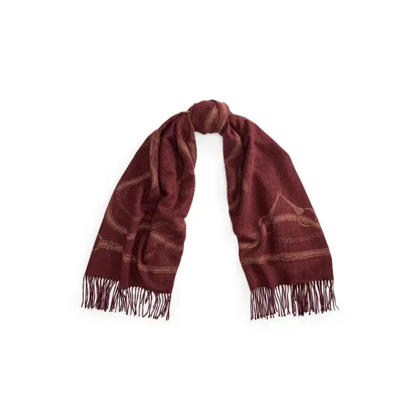 Ralph Lauren Fringe-trim Belting-motif Blanket Scarf - Garnet Multi