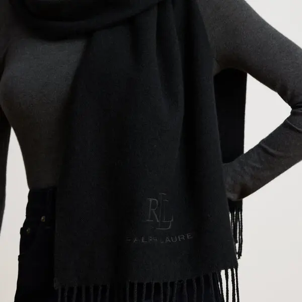 Ralph Lauren Wool-cashmere Herringbone Scarf - Black/black