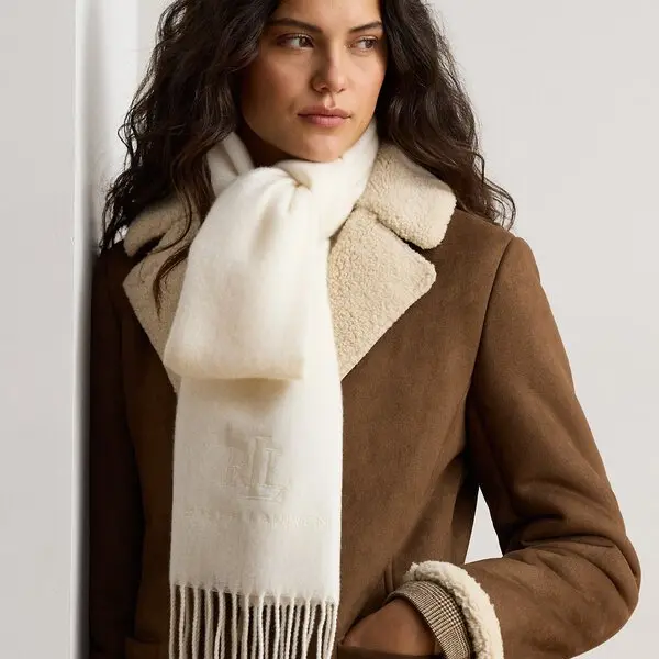 Ralph Lauren Wool-cashmere Herringbone Scarf - Cream