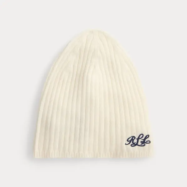 Ralph Lauren Embroidered-logo Ribbed Cashmere Beanie - Cream
