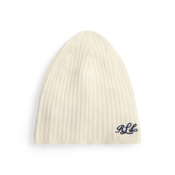Ralph Lauren Embroidered-logo Ribbed Cashmere Beanie - Cream