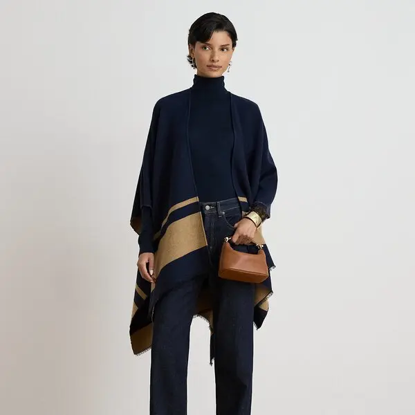 Ralph Lauren Two-tone Crest Jacquard Ruana