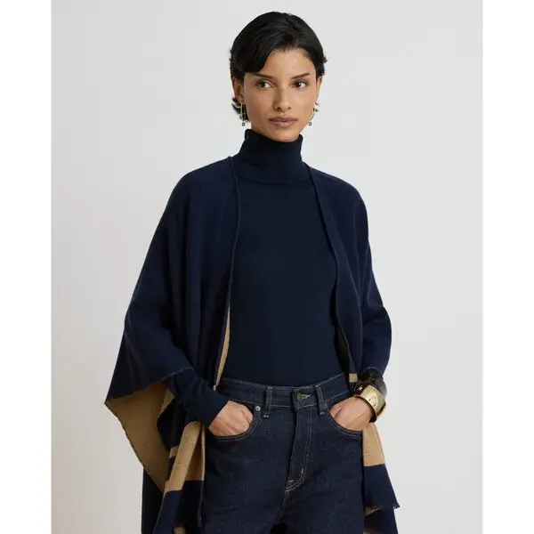 Ralph Lauren Two-tone Crest Jacquard Ruana