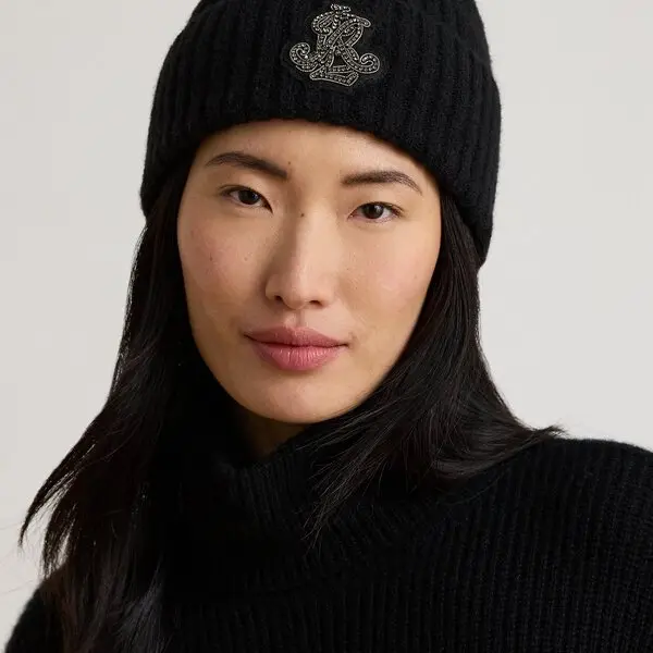 Ralph Lauren Embellished-bullion Rib-knit Beanie - Black