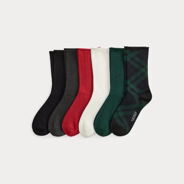 Ralph Lauren Plaid & Mini-cable Roll-top Sock 6-pack