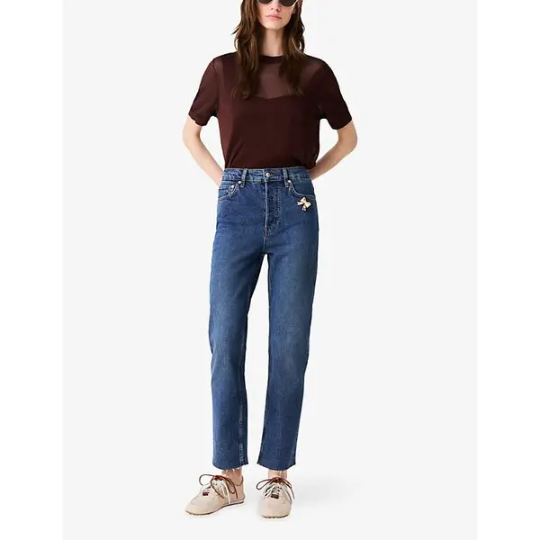 Maje Brooch-embellished Slim-fit Stretch-denim Jeans