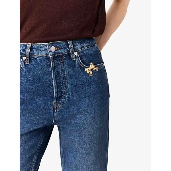 Maje Brooch-embellished Slim-fit Stretch-denim Jeans