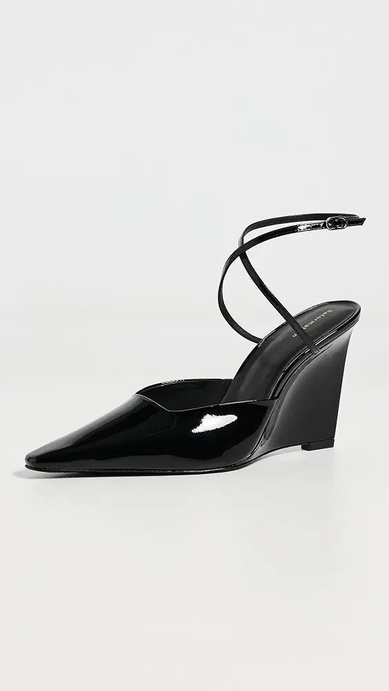 REFORMATION Natasha Patent Leather Wedge Heels - Black Patent
