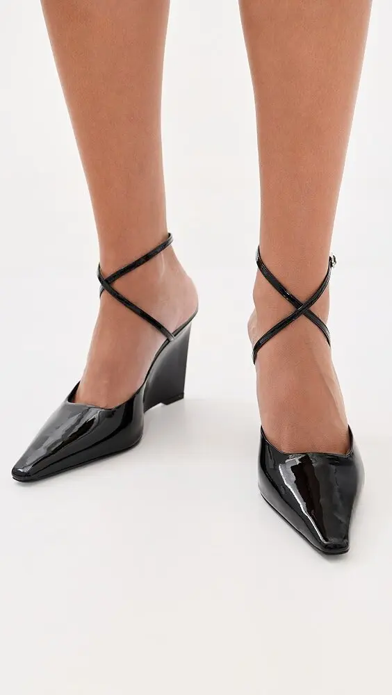 REFORMATION Natasha Patent Leather Wedge Heels
