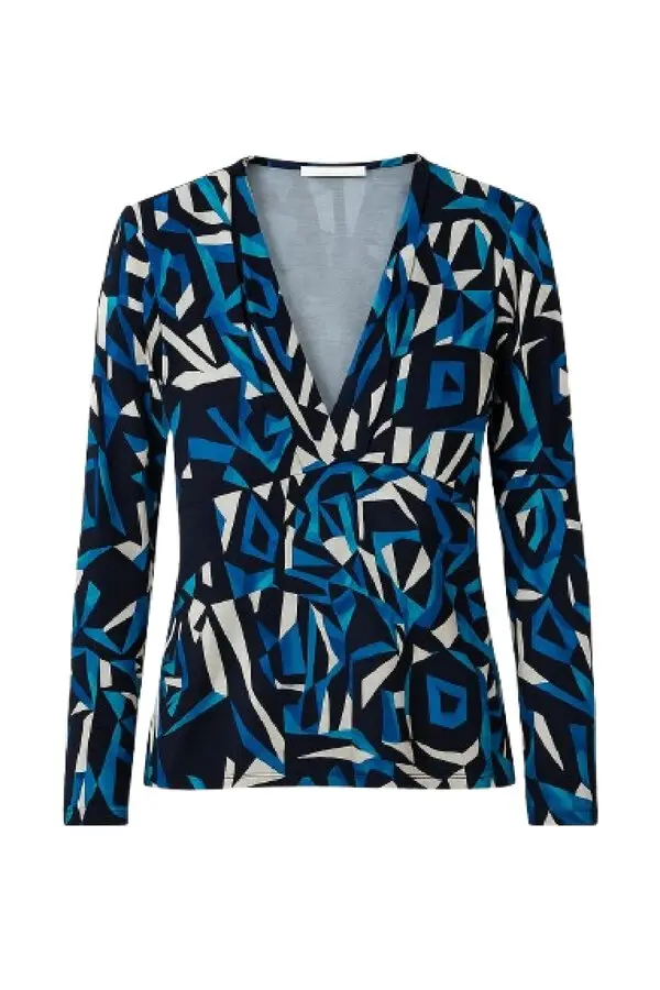 CONQUISTA Geometric Print V-neck Long-sleeve Top