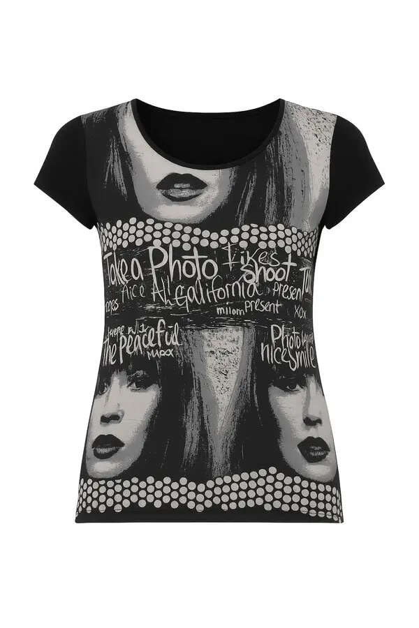 CONQUISTA Graphic Print Viscose-elastane Jersey Top - Black