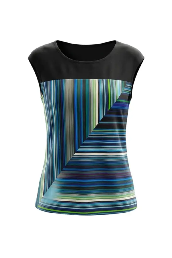 CONQUISTA Geometric Stripe Sleeveless Top — Modern Lines, Bold Color & Effortless Sophistication - Black