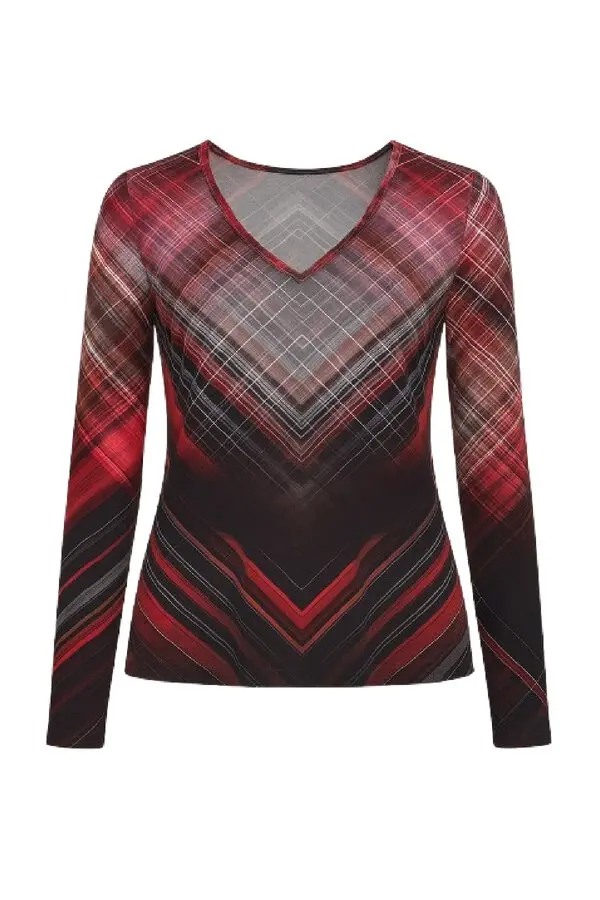 CONQUISTA Geometric Print Long-sleeve Top With V-neckline
