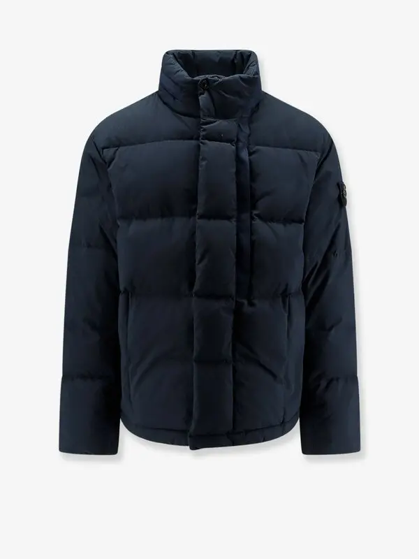 Stone Island Cotton Nylon Tela Down Jacket With Iconic Patch