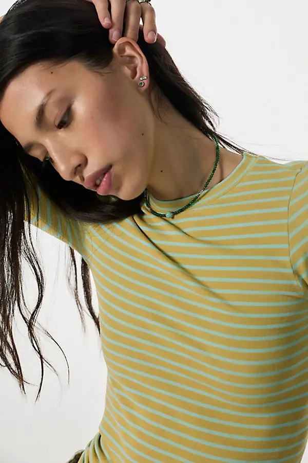 Free People Aria Gold Plated Structured Necklace - Olive Green