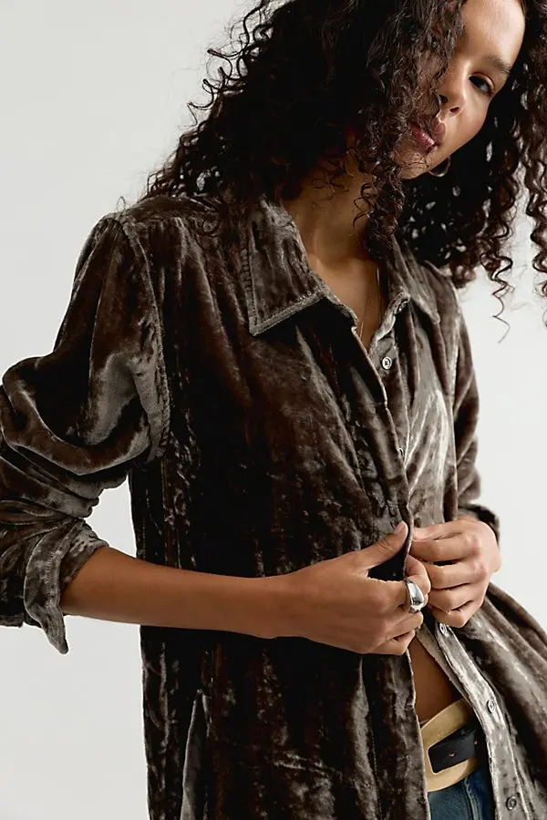 NICHOLAS K Sylas Velvet Button Down Shirt