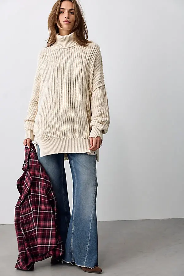 Free People We The Free Worn Thru Turtleneck Sweater - Ivory
