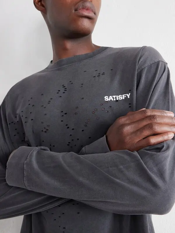 Satisfy Logo-print Distressed Mothtech™ Waffle-knit Cotton T-shirt