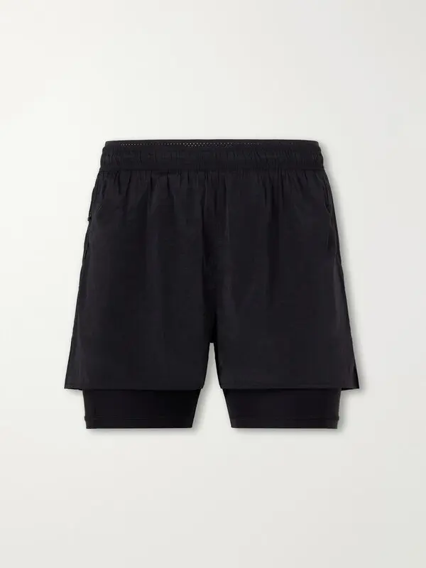 Literary Sport Myles Layered Shell And Stretch-jersey Running Shorts - Black