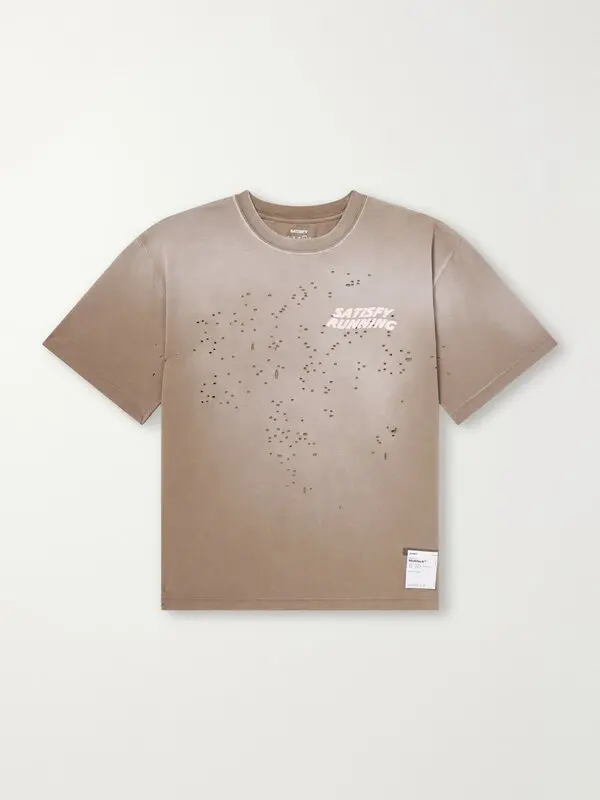 Satisfy Logo-print Distressed Mothtech™ Cotton-jersey T-shirt - Brown