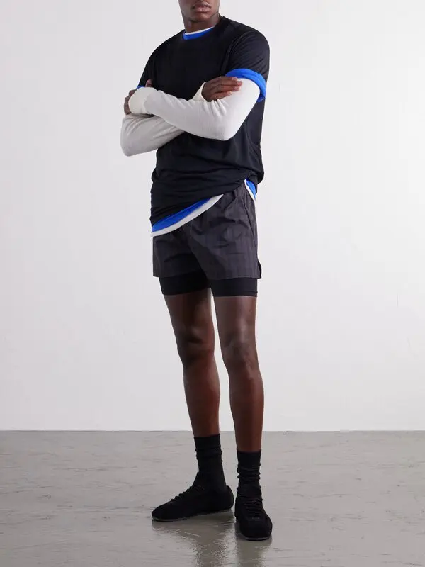 Literary Sport Myles Layered Checked Shell And Stretch-jersey Running Shorts