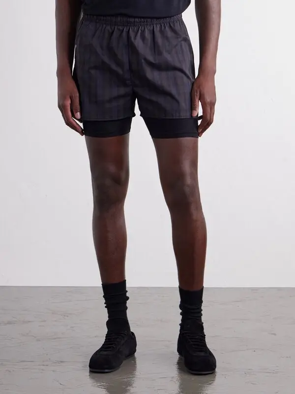 Literary Sport Myles Layered Checked Shell And Stretch-jersey Running Shorts