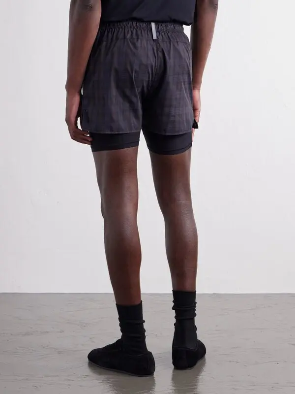 Literary Sport Myles Layered Checked Shell And Stretch-jersey Running Shorts
