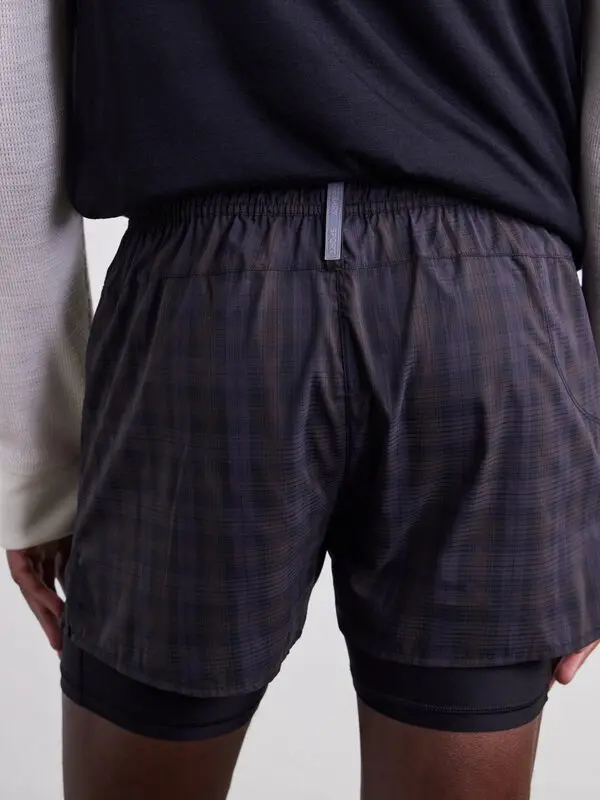 Literary Sport Myles Layered Checked Shell And Stretch-jersey Running Shorts