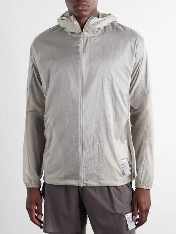 Satisfy Logo-appliquéd Rippy™ Ripstop-panelled Pertex® Diamond Fuse Hooded Jacket - Gray