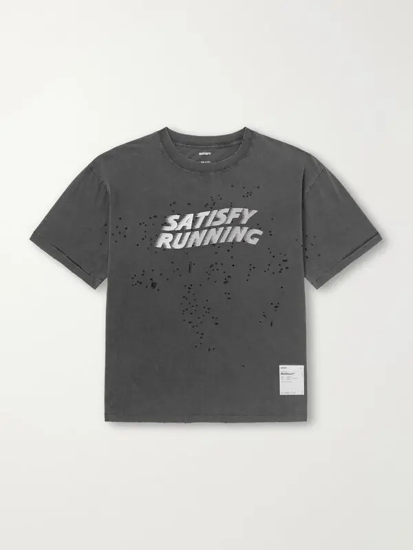 Satisfy Logo-print Distressed Mothtech™ Cotton-jersey T-shirt - Gray