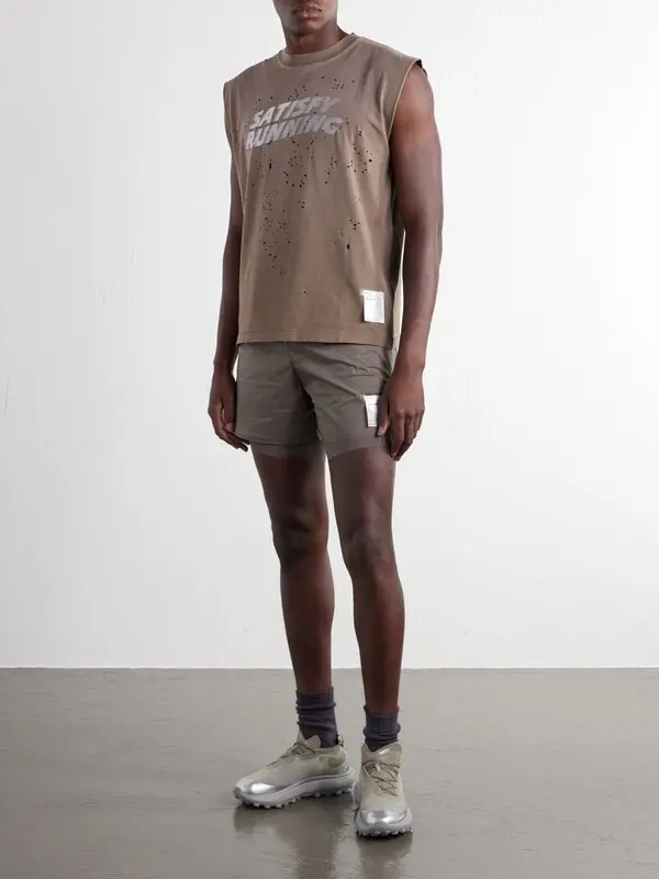 Satisfy Distressed Logo-print Mothtech™ Organic Cotton-jersey Tank Top - Brown