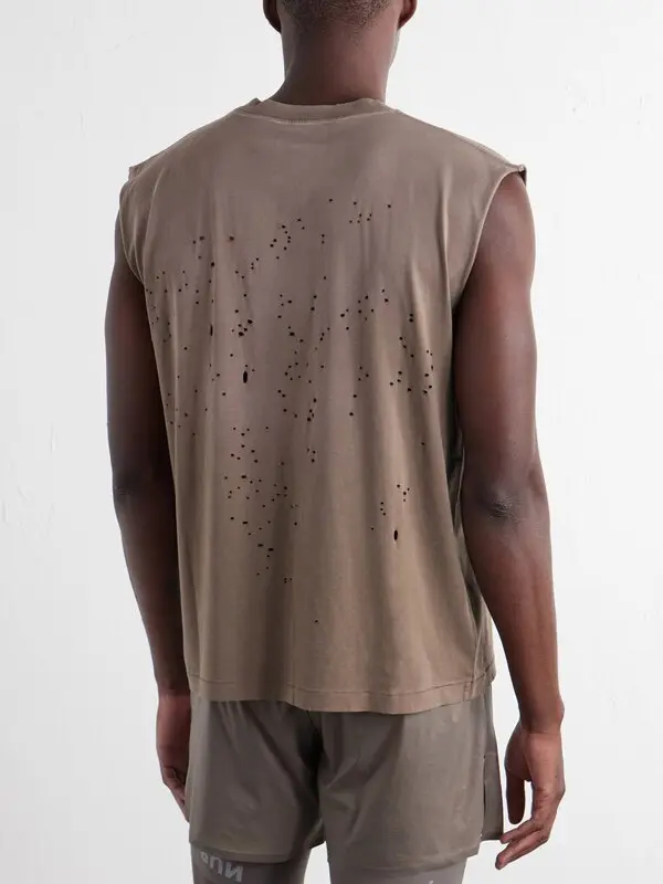 Satisfy Distressed Logo-print Mothtech™ Organic Cotton-jersey Tank Top - Brown