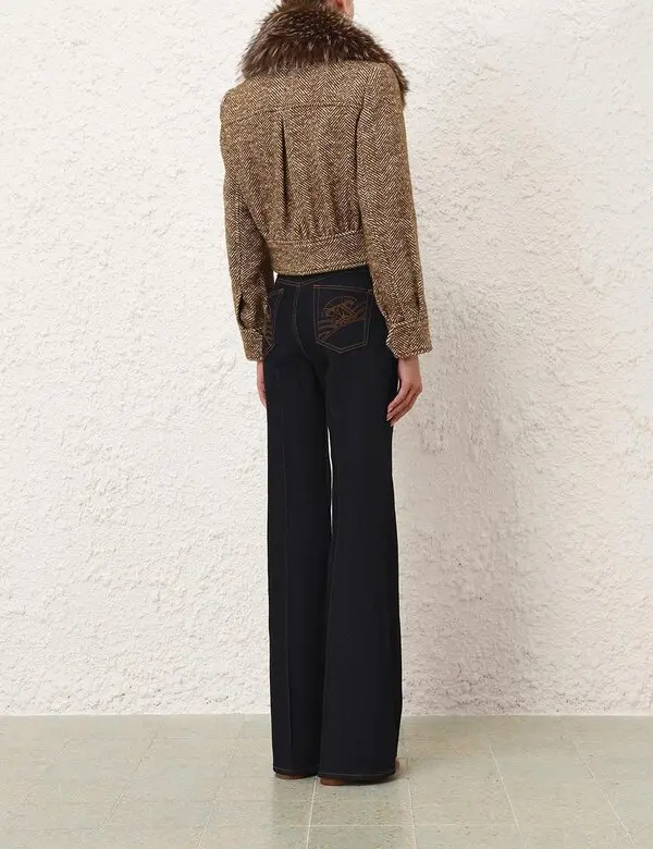 Zimmermann Valiant Faux Fur Collar Biker - Camel